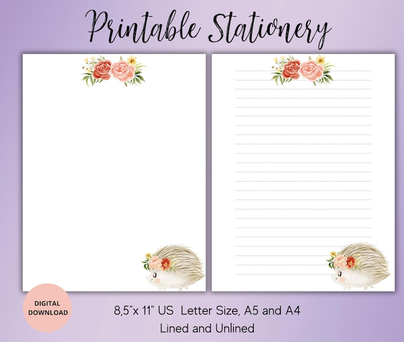 Hedgehog PRINTABLE Stationery, Printable Stationary, Printable Writing ...