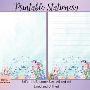 Sea Turtle Printable Stationery-marine Writing Paper Unlined Lined A5 ...