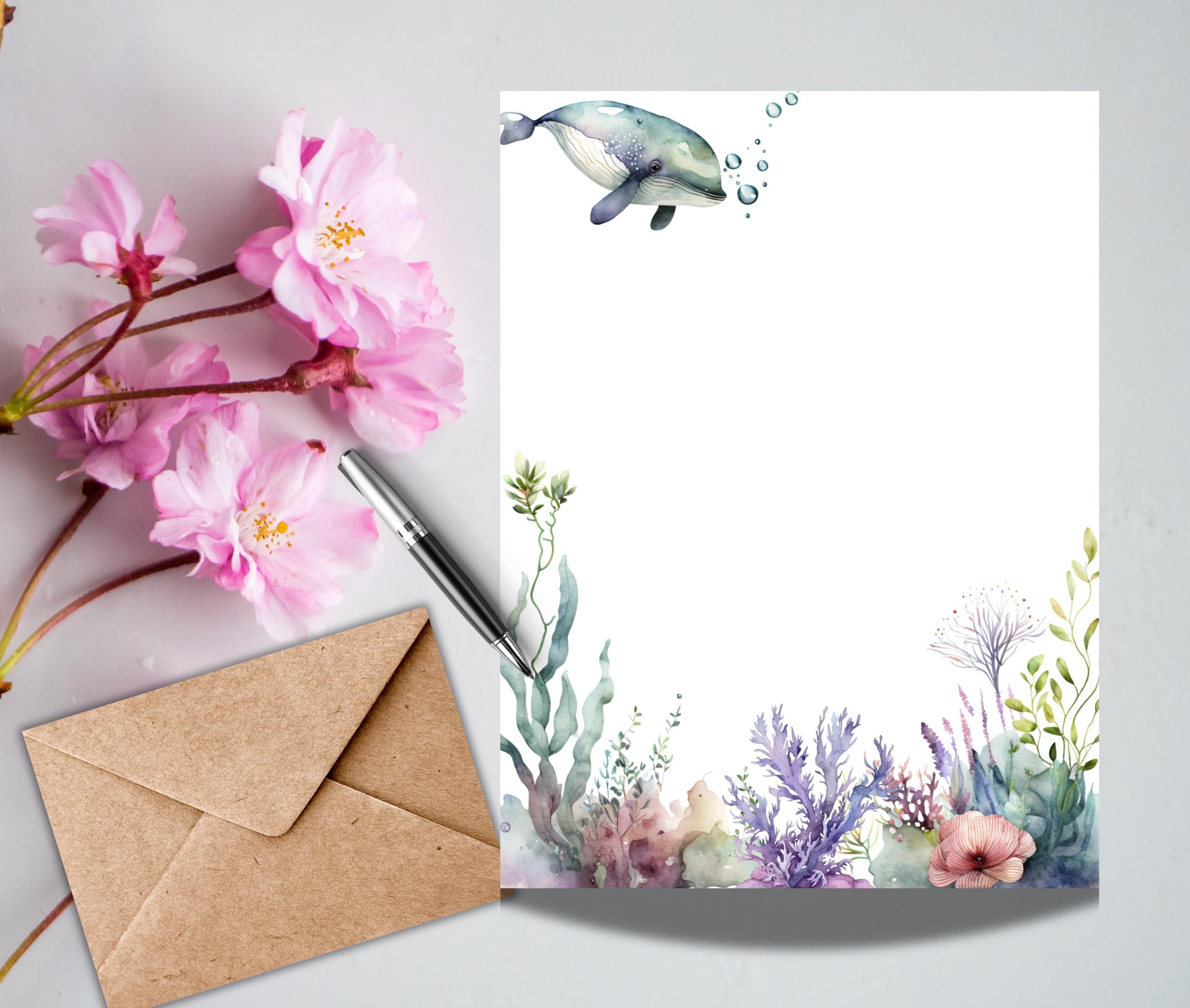 Marine Printable Stationery-whale Stationery-ocean Writing Set ...
