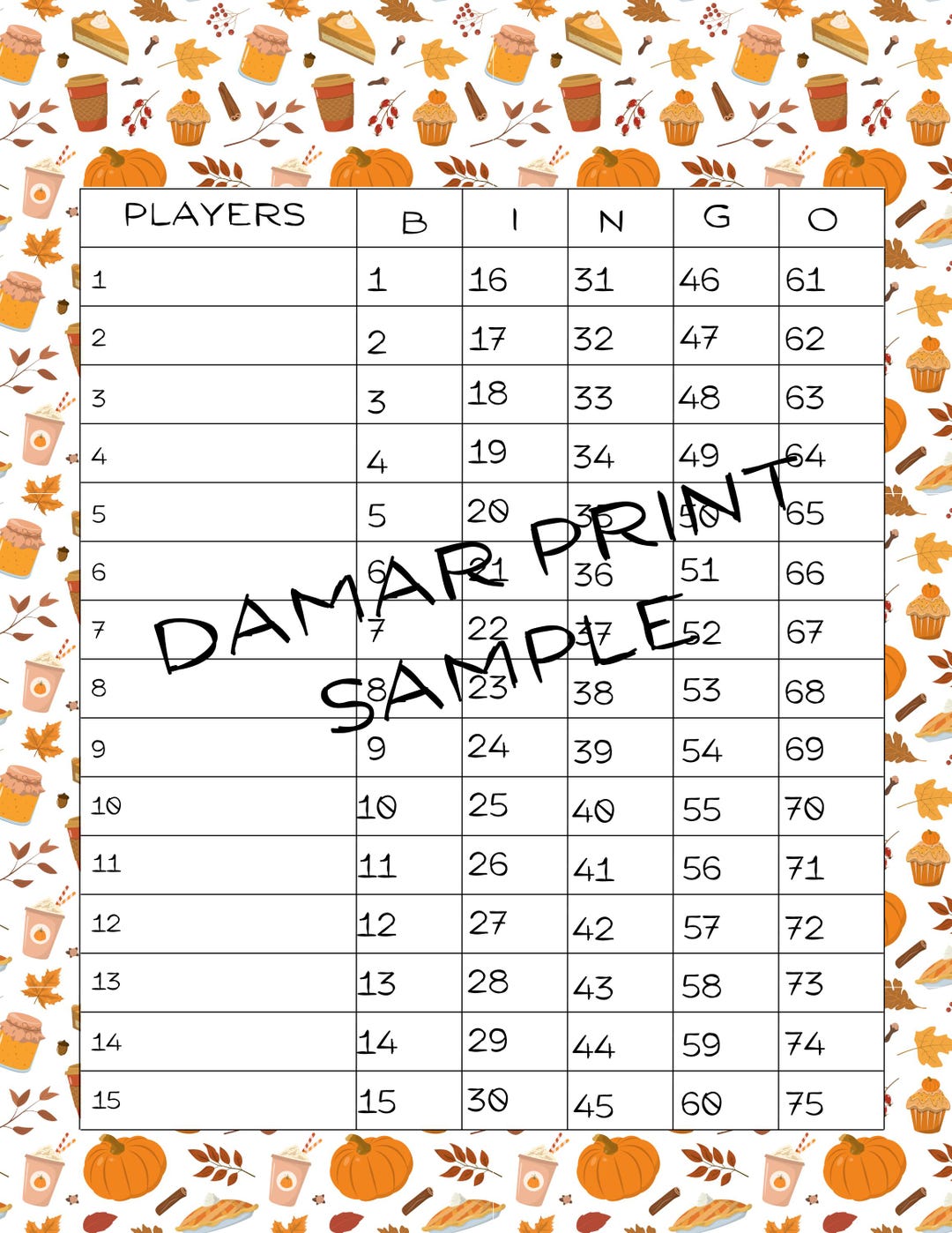 Autumn Fall Printable Bingo Boards Bundle-bingo Boards 1-15 Lines ...