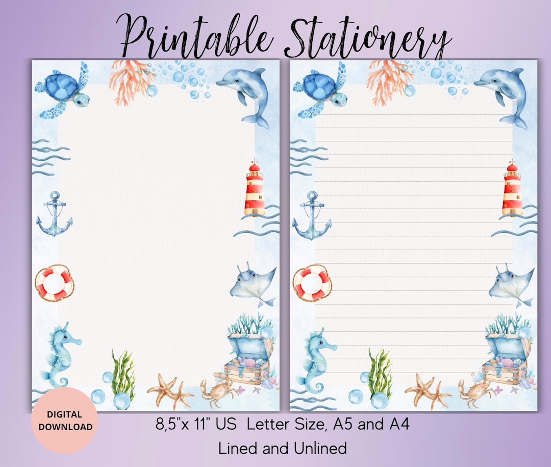 Undersea Printable Stationery-sea Life Writing Paper Unlined Lined A5 ...