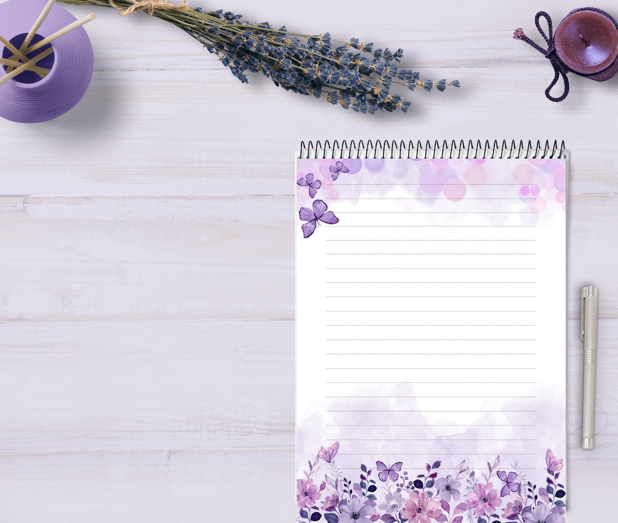 Purple Flower With Butterflies Printable Stationery-flowerstationary ...
