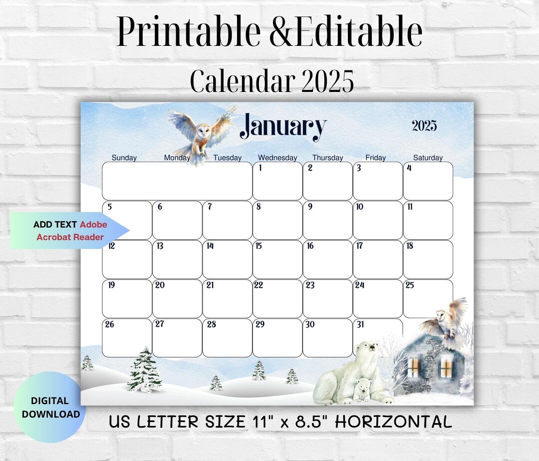 January 2025 Editable Calendar-winter Printable Monthly Planner-family ...