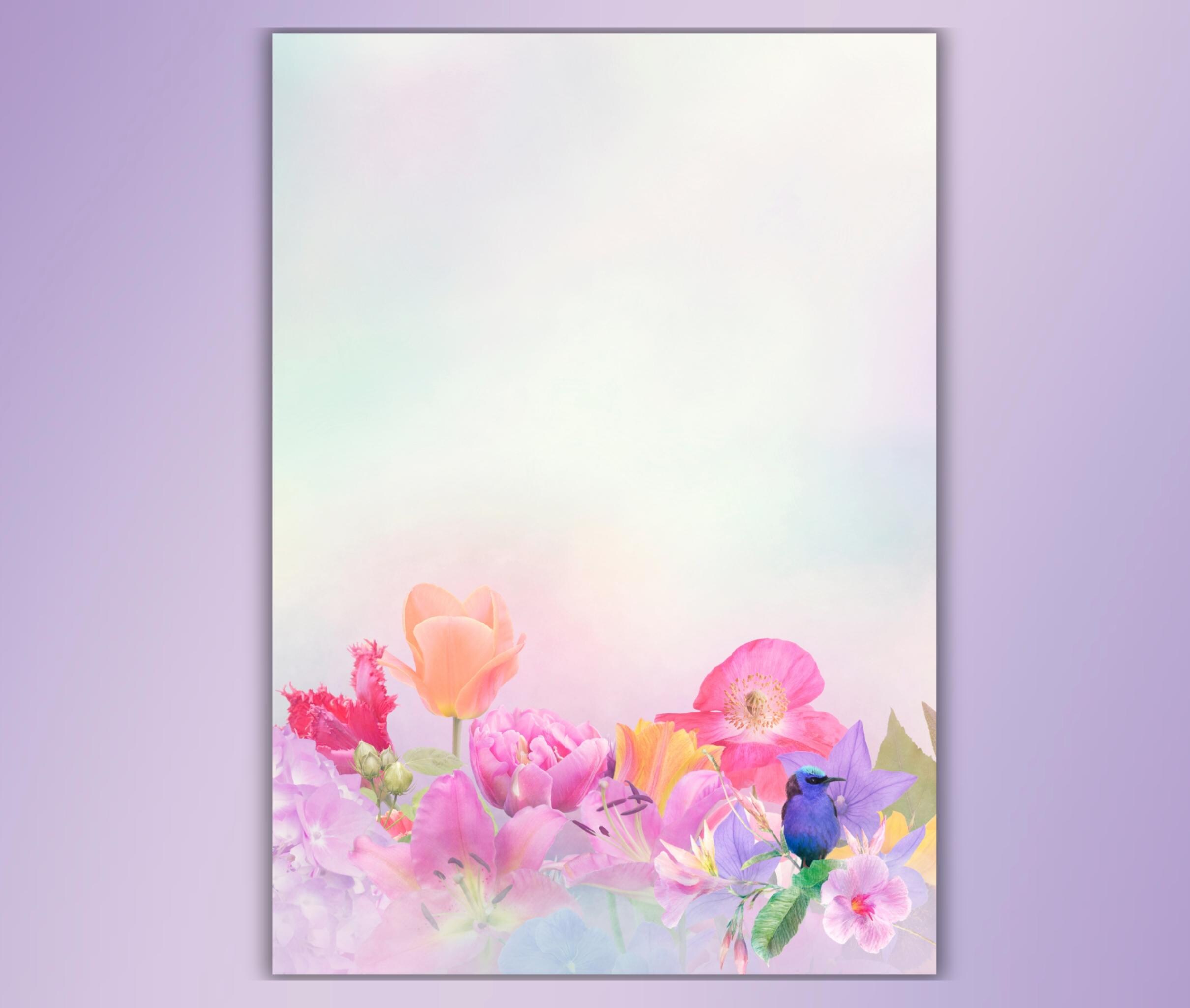 Spring Flowers With Birds Printable Stationery-tulip Writing Paper Set ...