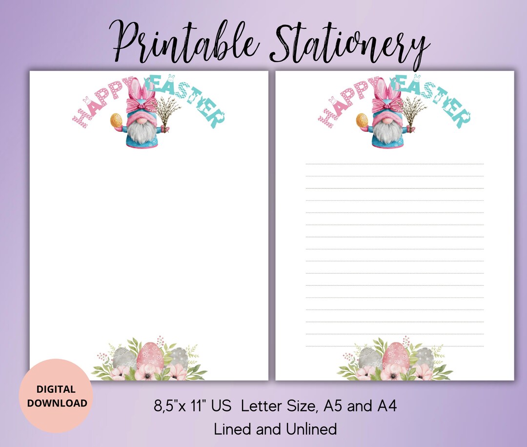 Easter Writing Paper Set Unlined Lined A5/a4/usletter-easter Printable ...