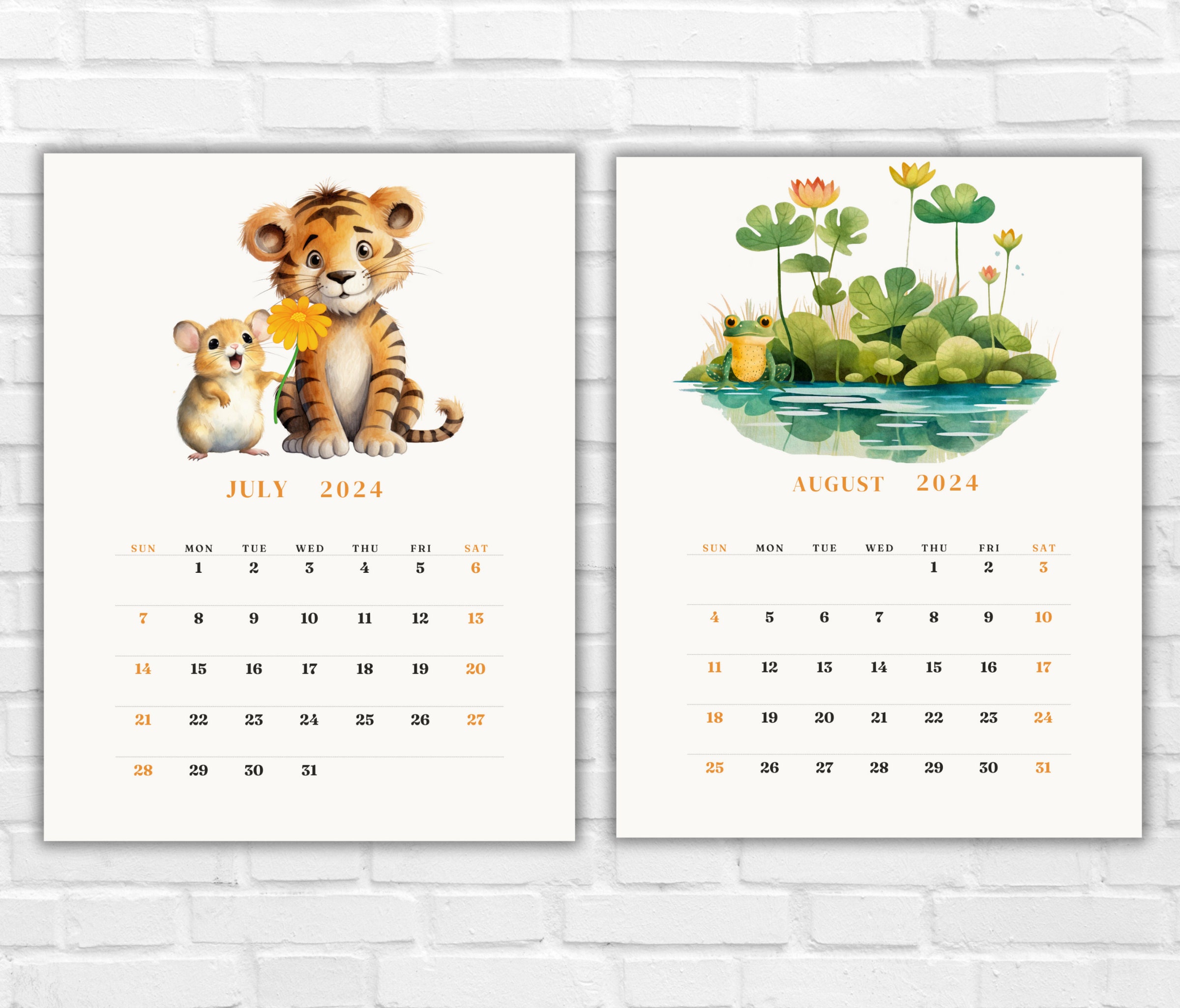 Safari Animal Printable 2024 Calendar-cute Kids School Homeschool ...