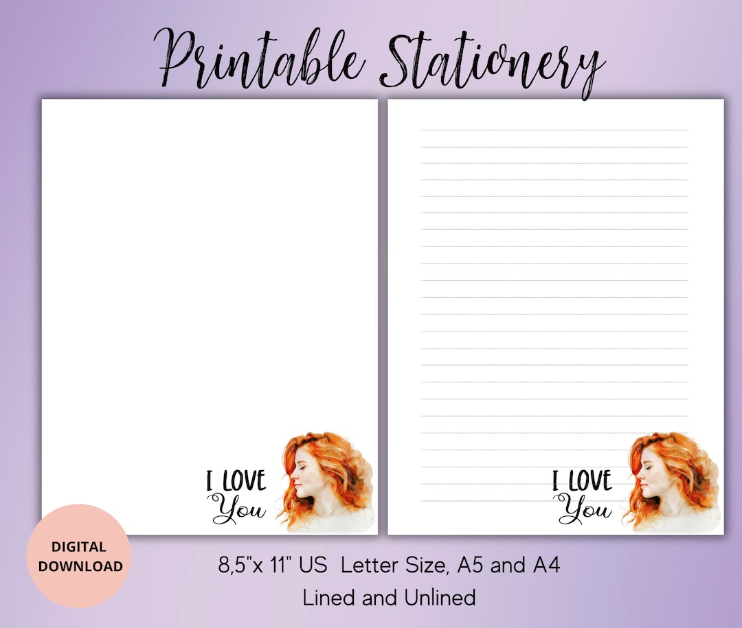Girl Love You Printable Stationery-red-haired Girl Writing Paper Set ...