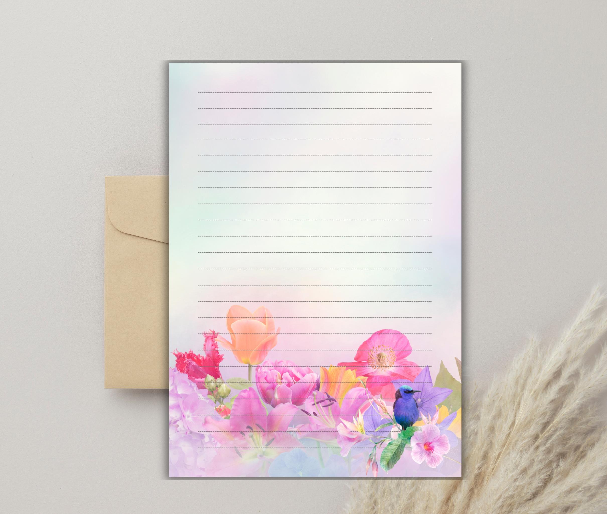 Spring Flowers With Birds Printable Stationery-tulip Writing Paper Set ...