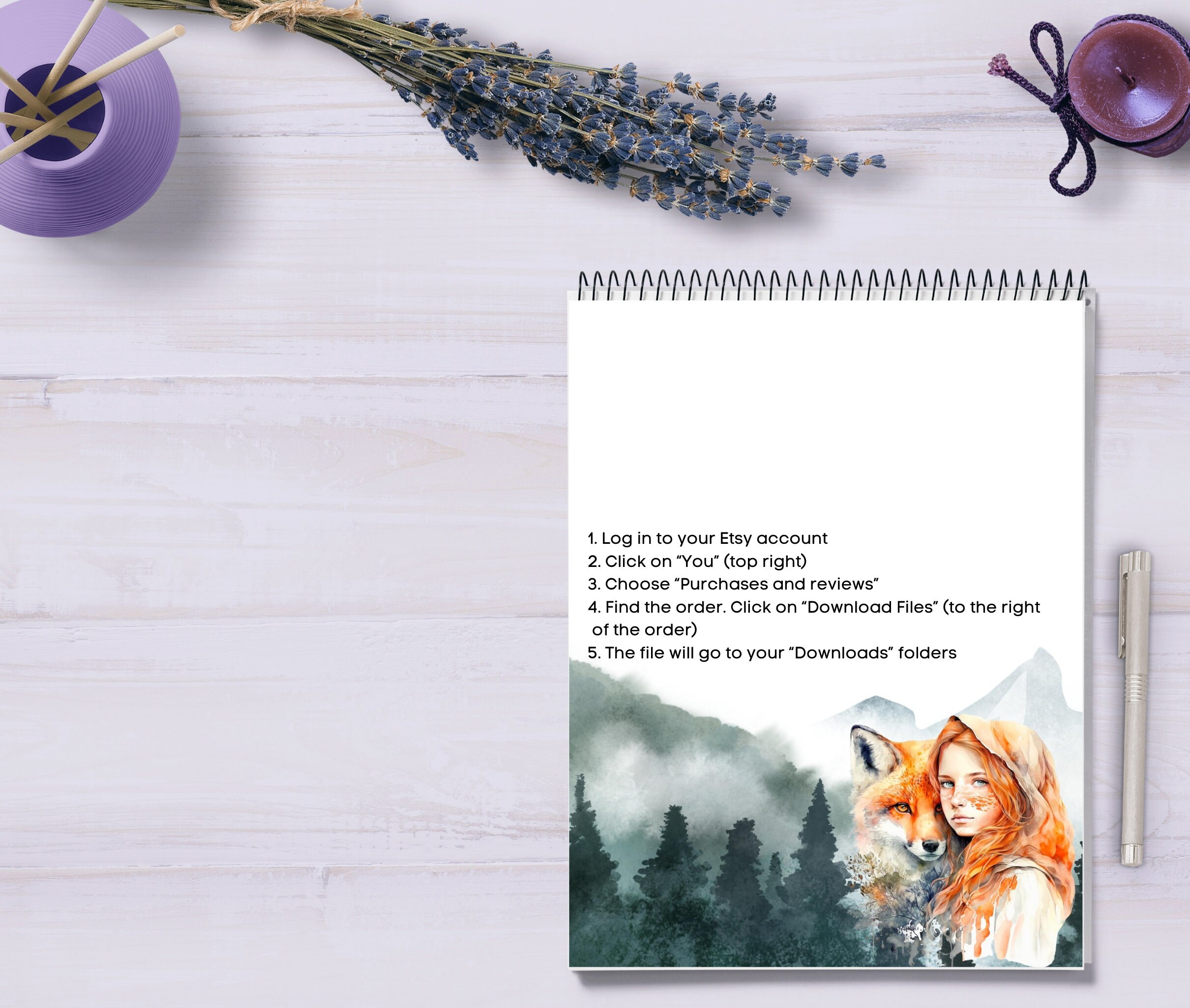 Printable Stationary Girl With Fox Watercolor Trees Printable - Etsy