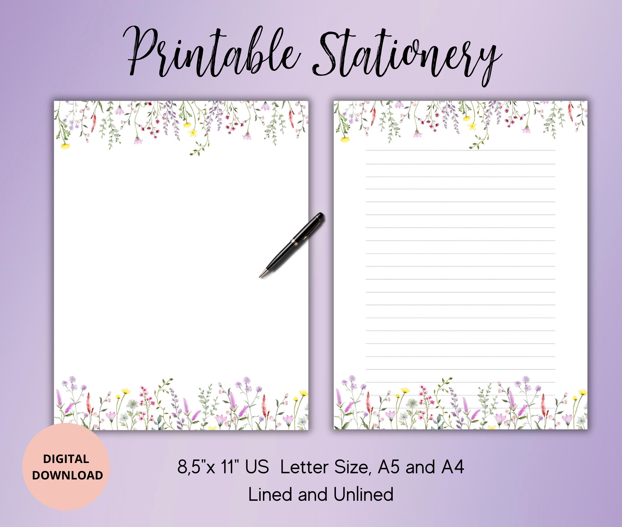 Wildflower Writing Set,flower Printable Stationery,writing Paper Letter ...
