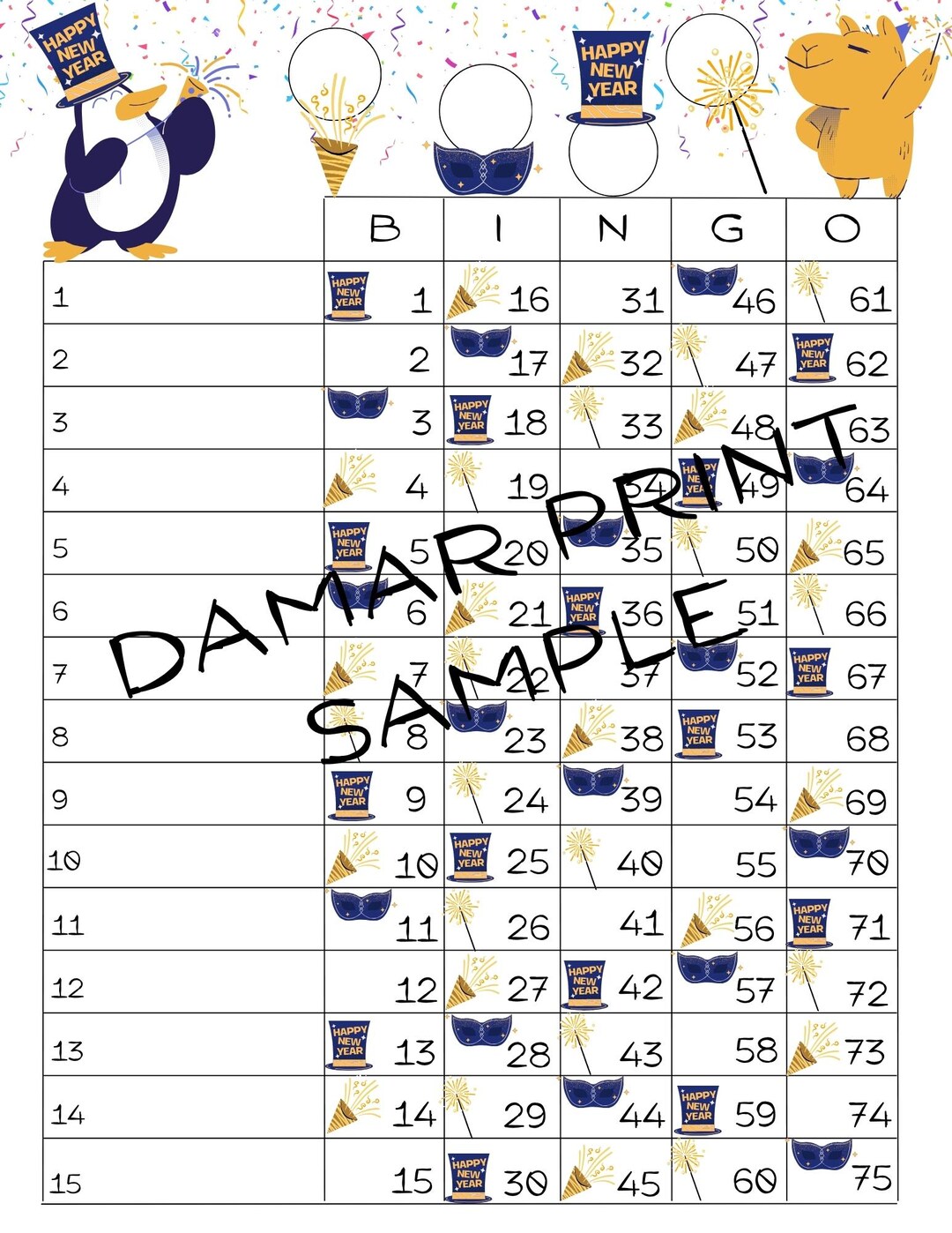 New Year Bingo Boards - Instant Download -15 Lines -winter Printable ...