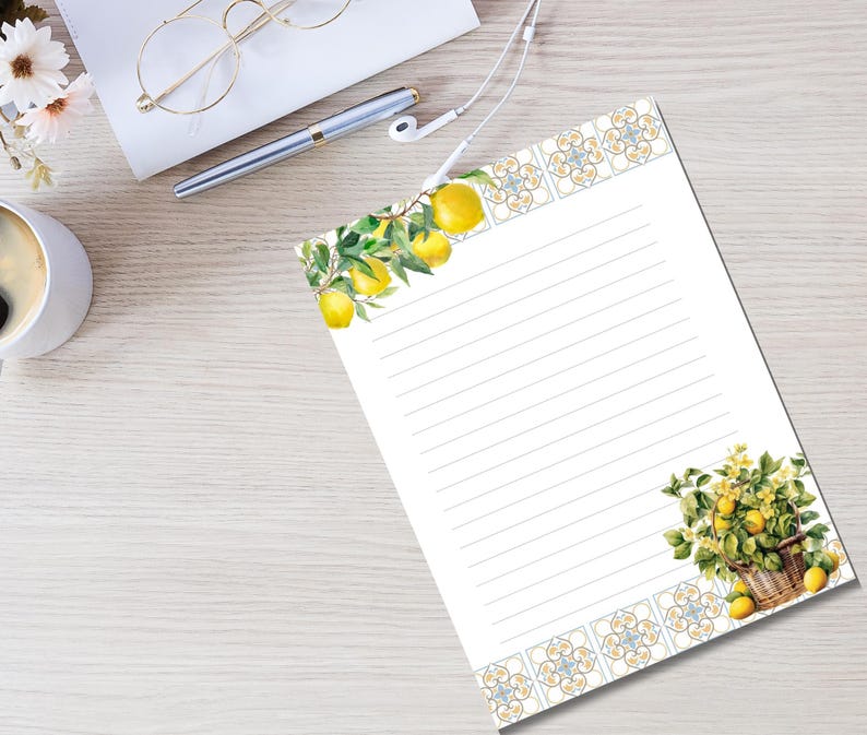 Lemon Printable Stationery-fruit Printable Writing Paper Set Lined ...