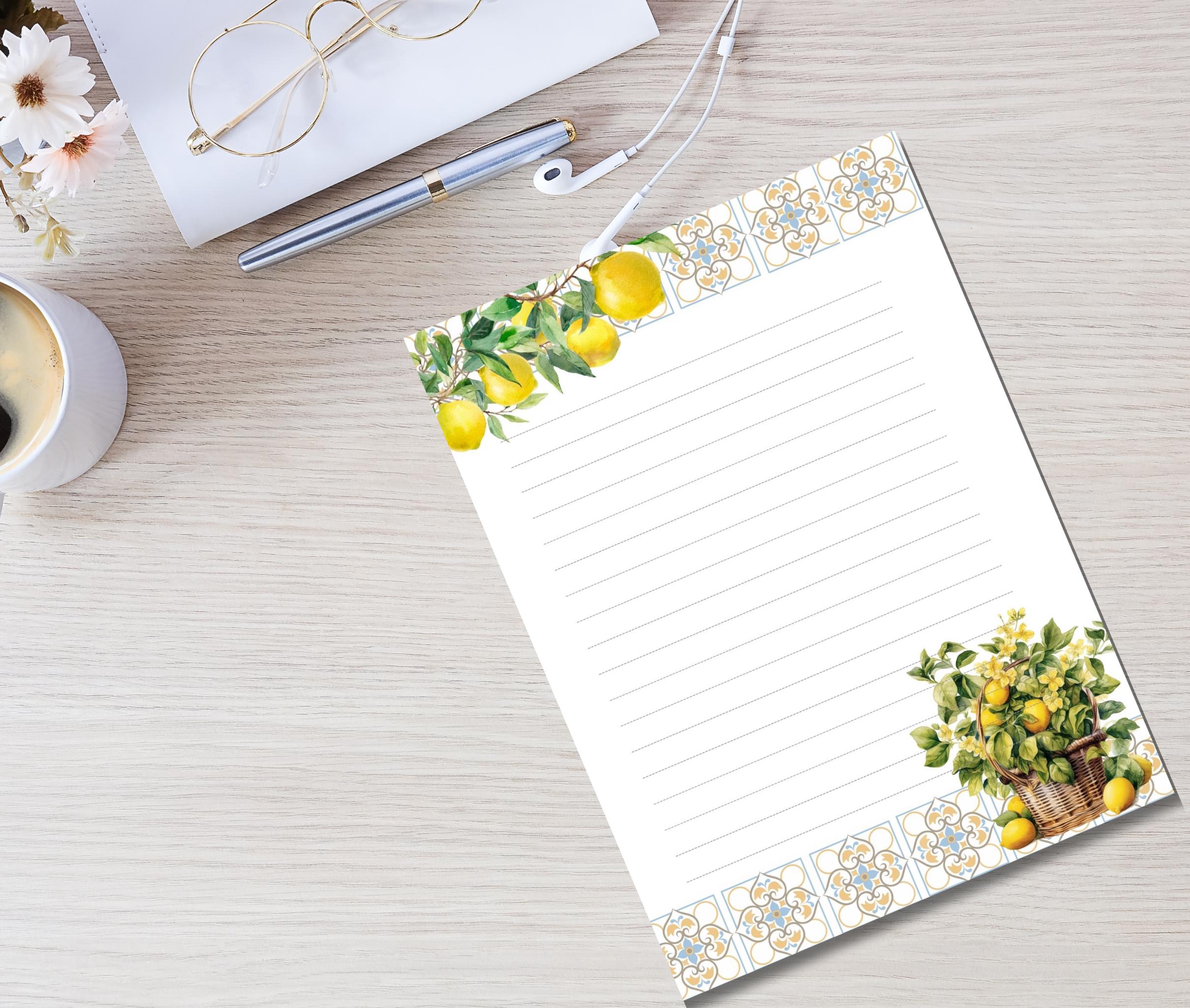 Lemon Printable Stationery-fruit Printable Writing Paper Set Lined ...
