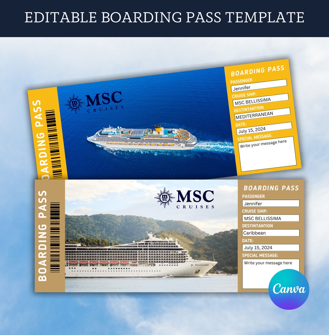 EDITABLE MSC Cruise Ticket-editable Boarding Pass-print Surprise Gift ...