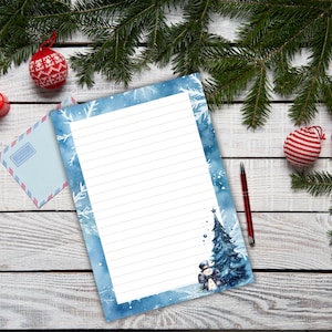Blue Winter Printable Stationery-christmas Tree Snowman Writing Paper ...