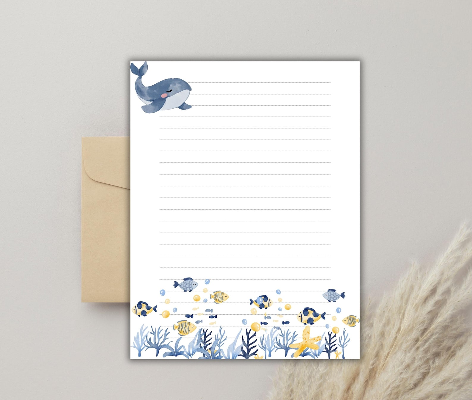 Sea Writing Set ,marine Printable Stationery,watercolor Writing Paper ...