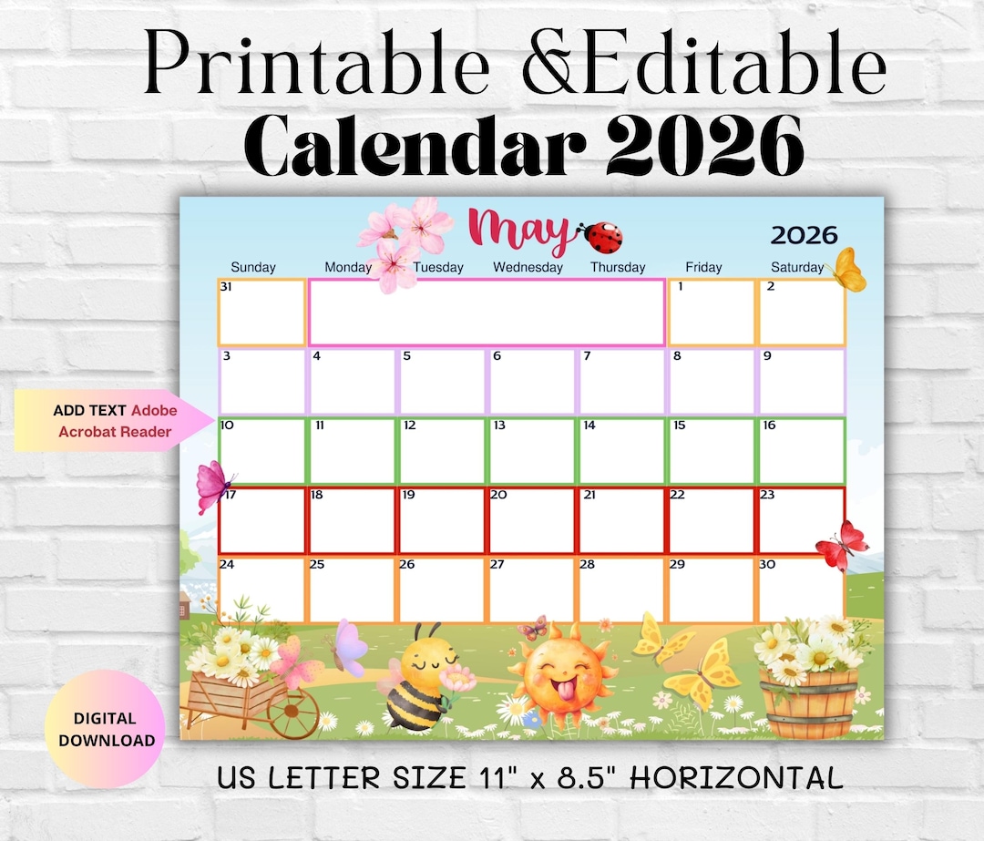 May 2026 Editable Printable Calendar- Cute Monthly Planner for Family ...