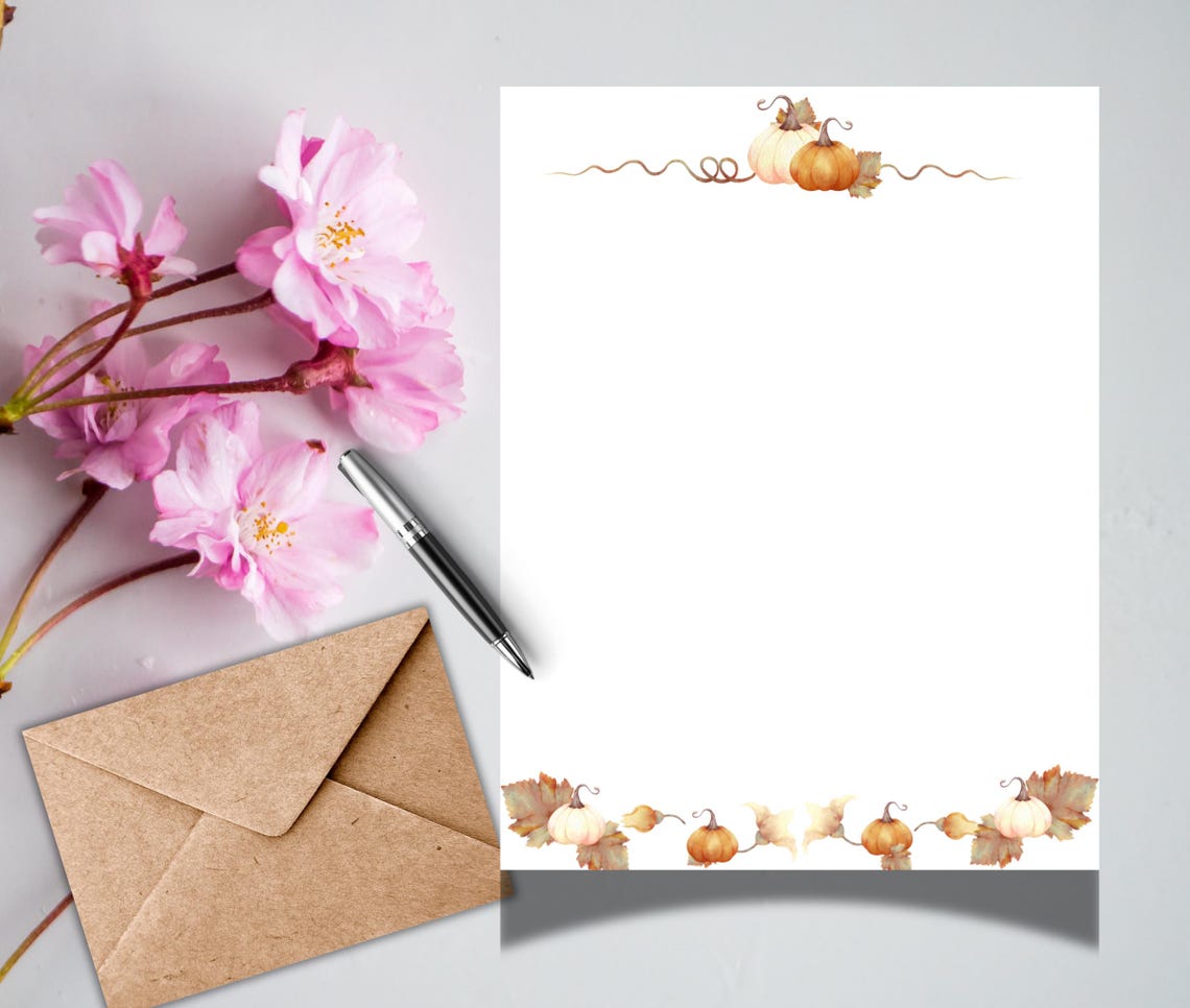 Autumn Pumpkin Printable Stationery,fall Leaves Digital Letter ...