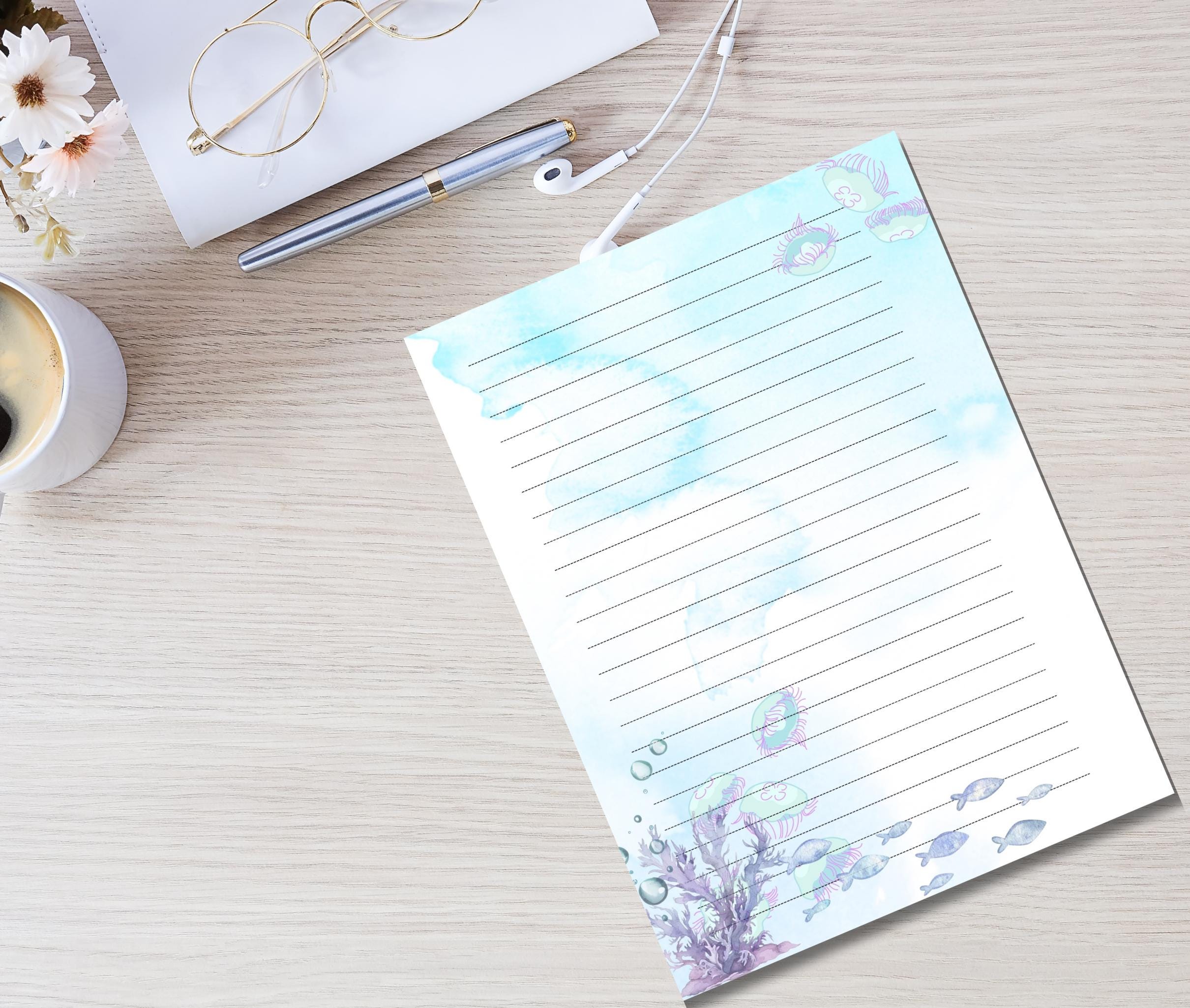 Sea Printable Stationary Marine Stationery Watercolor Writing Paper ...