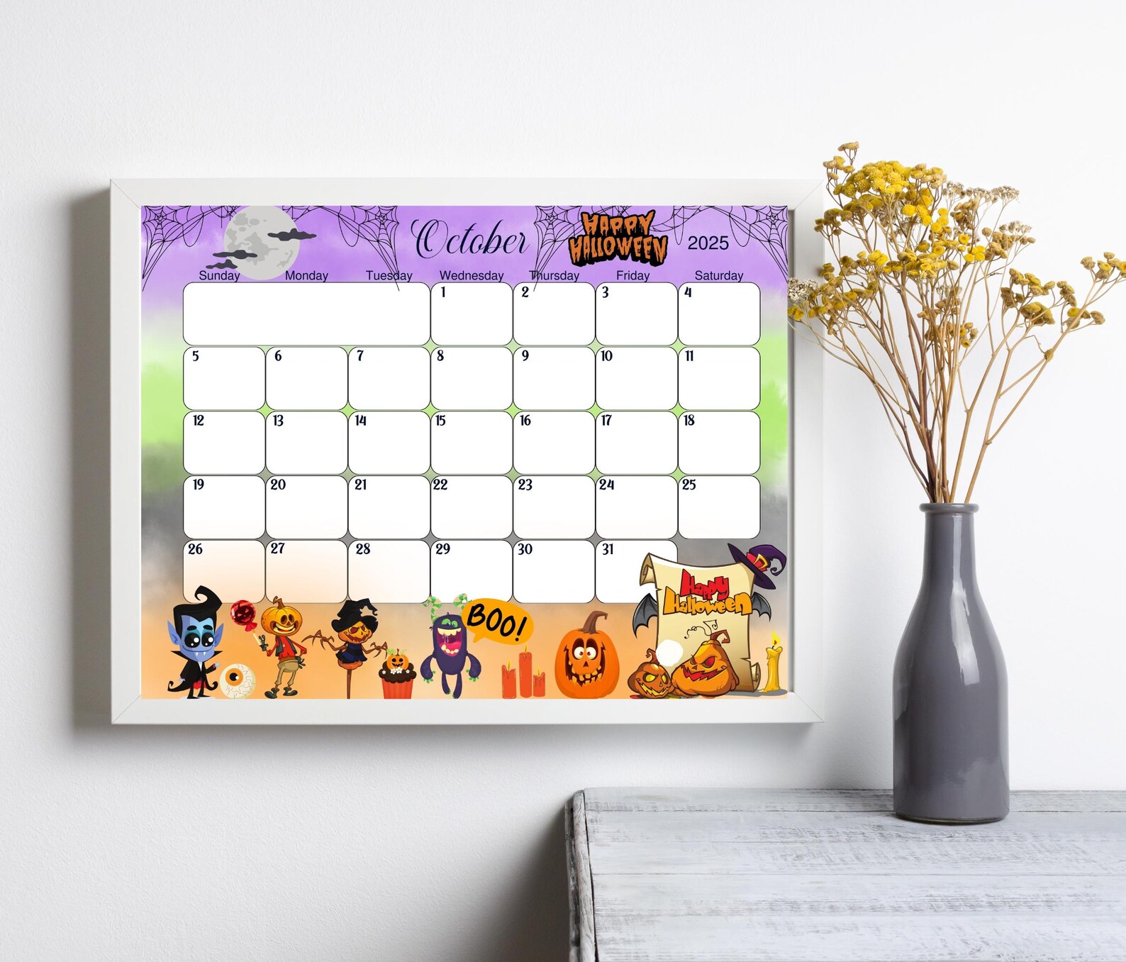 EDITABLE October 2025 Calendar-cute Spooky Halloween 2025 Planner ...