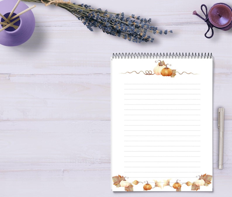 Autumn Pumpkin Printable Stationery,fall Leaves Digital Letter ...