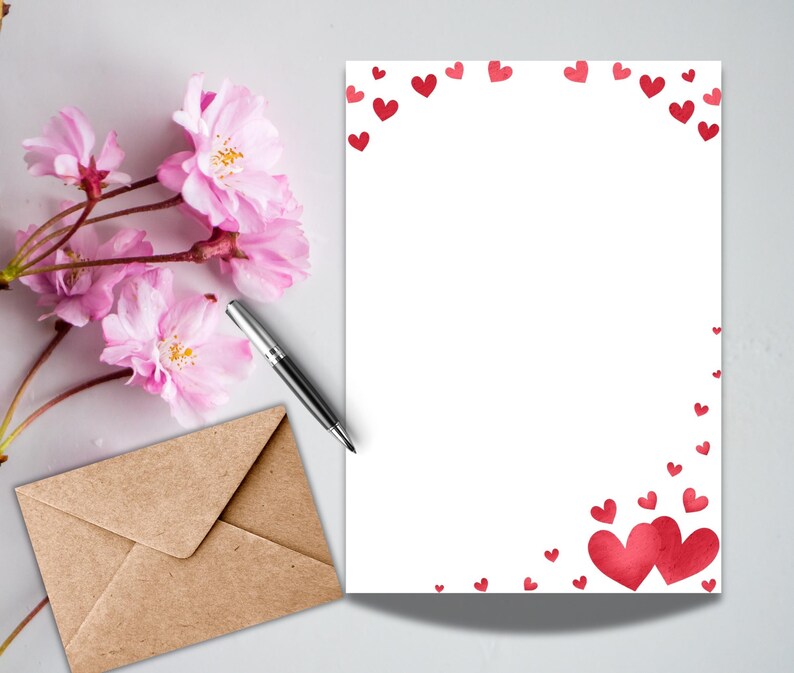 Heart Printable Stationery-valentine's Day Printable Writing Paper ...