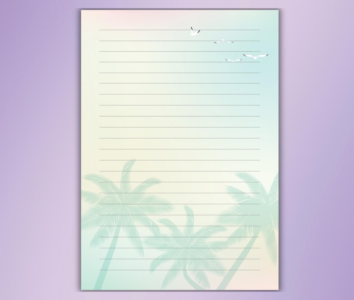 Summer Theme Printable Stationery-beach Writing Paper Set Lined Unlined ...