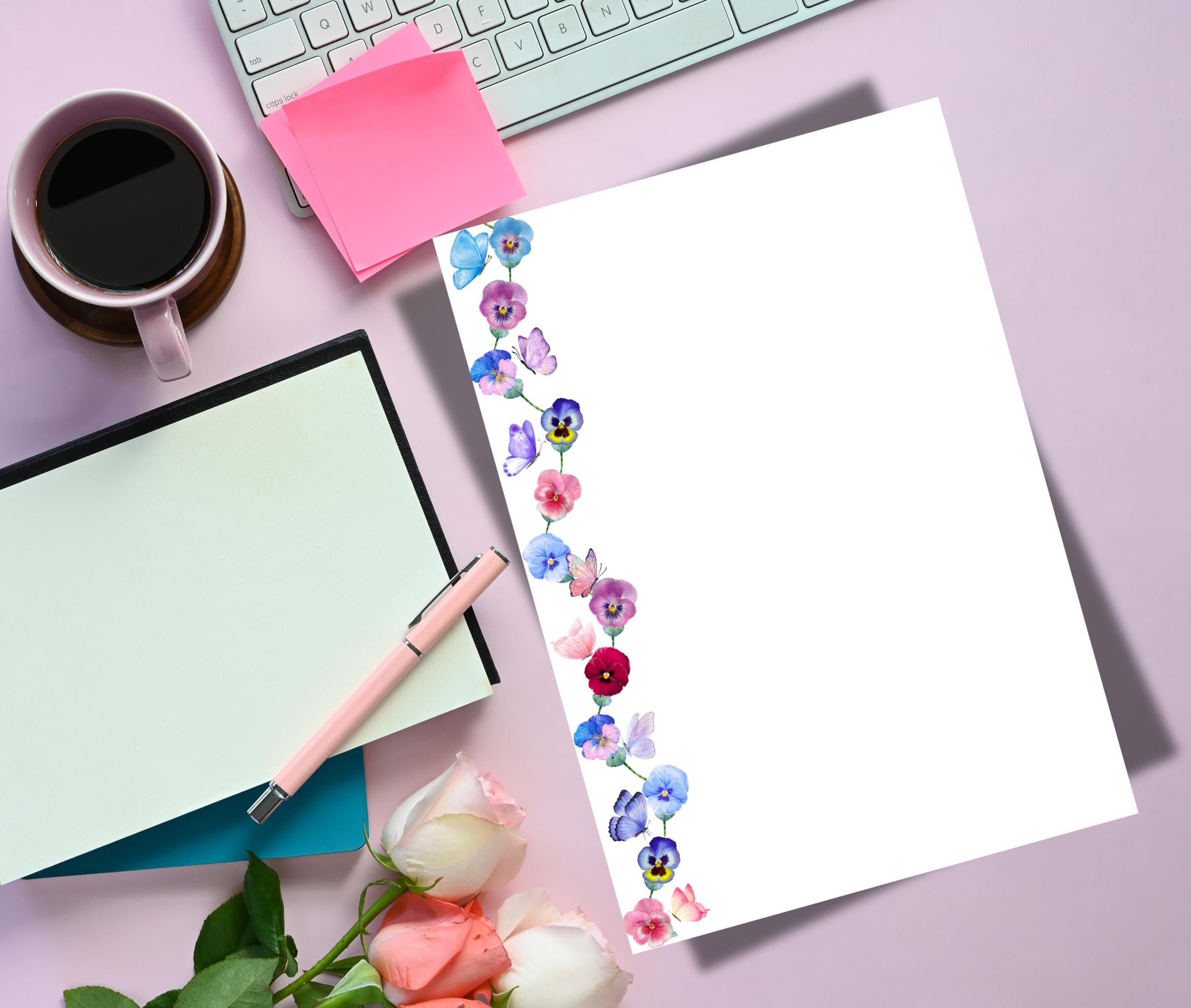 Pansies With Butterflies Printable Stationery-flower Writing Paper ...
