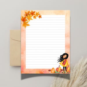 Autumn Fall Printable Stationery-autumn Girl Writing Paper Set Lined ...