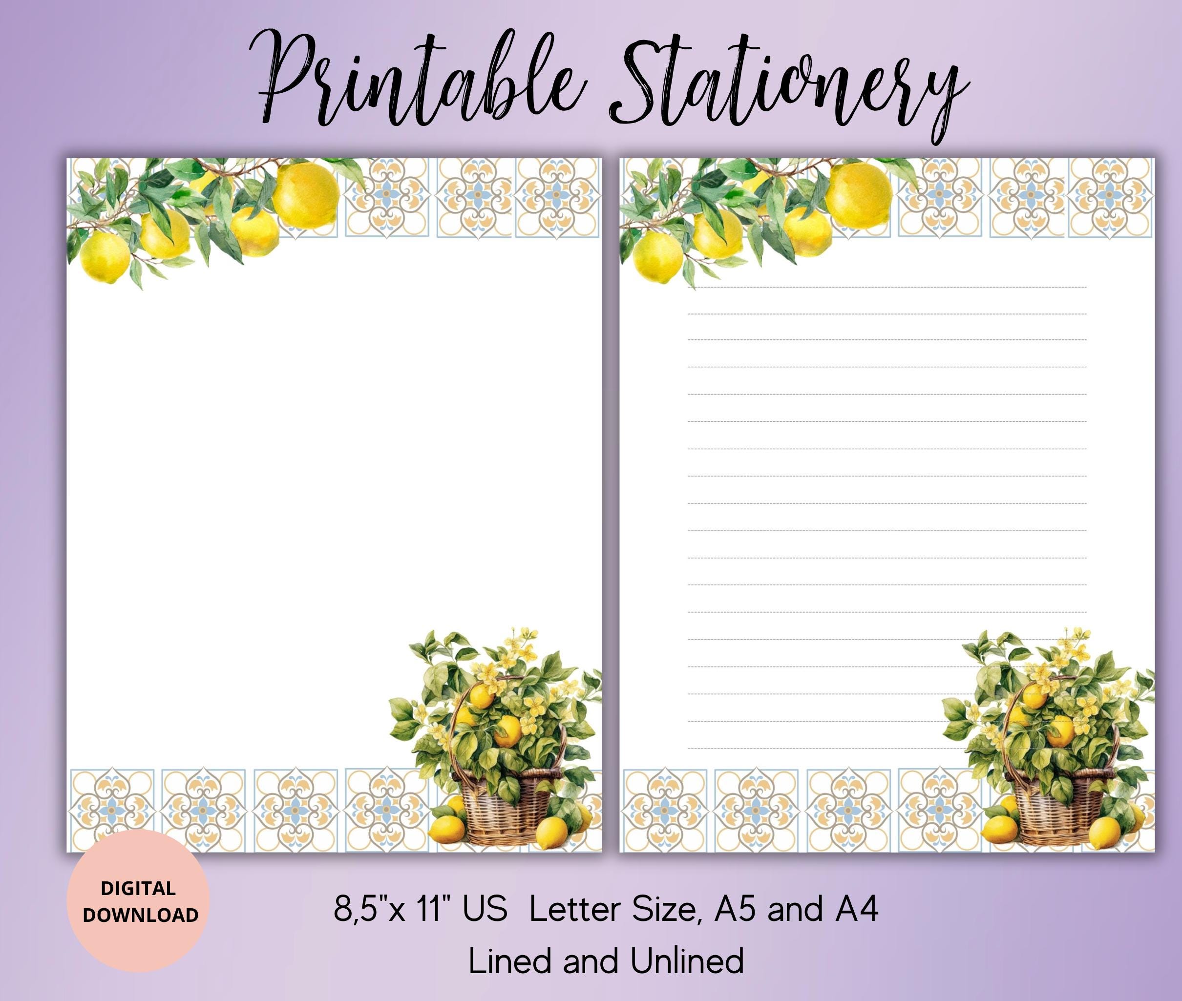 Lemon Printable Stationery-fruit Printable Writing Paper Set Lined ...