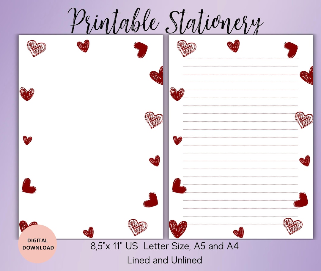 Hearts Printable Stationery-valentine's Day Printable Writing Paper ...