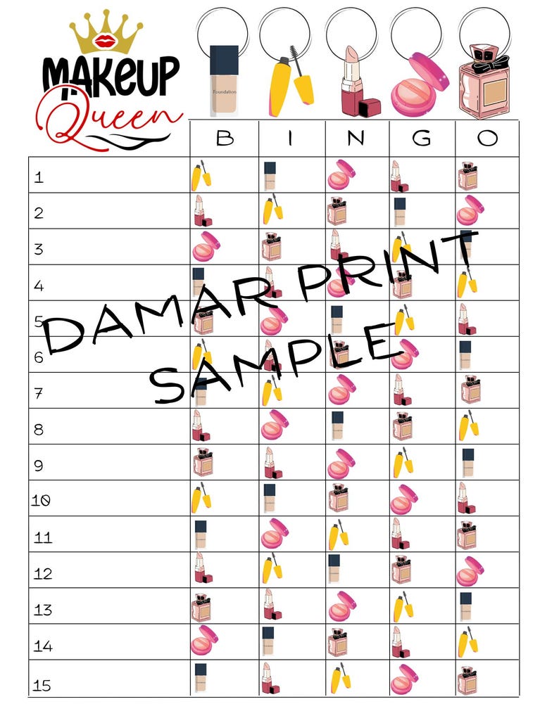 Makeup Queen Printable Bingo Boards-instant Download -makeup Bingo ...