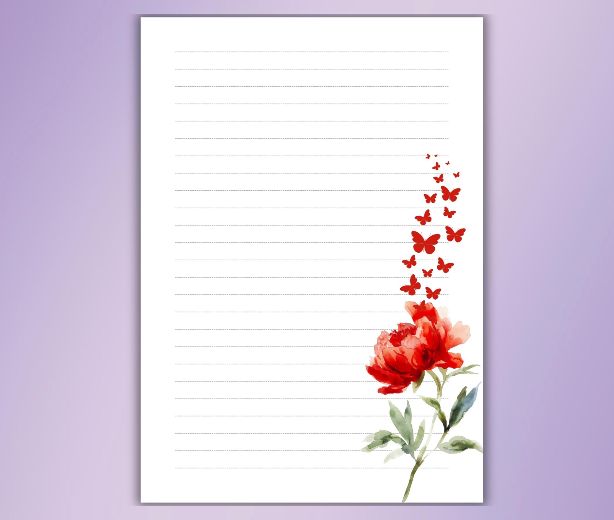 Wildflower and Butterflies Printable Stationery-summer Writing Paper ...