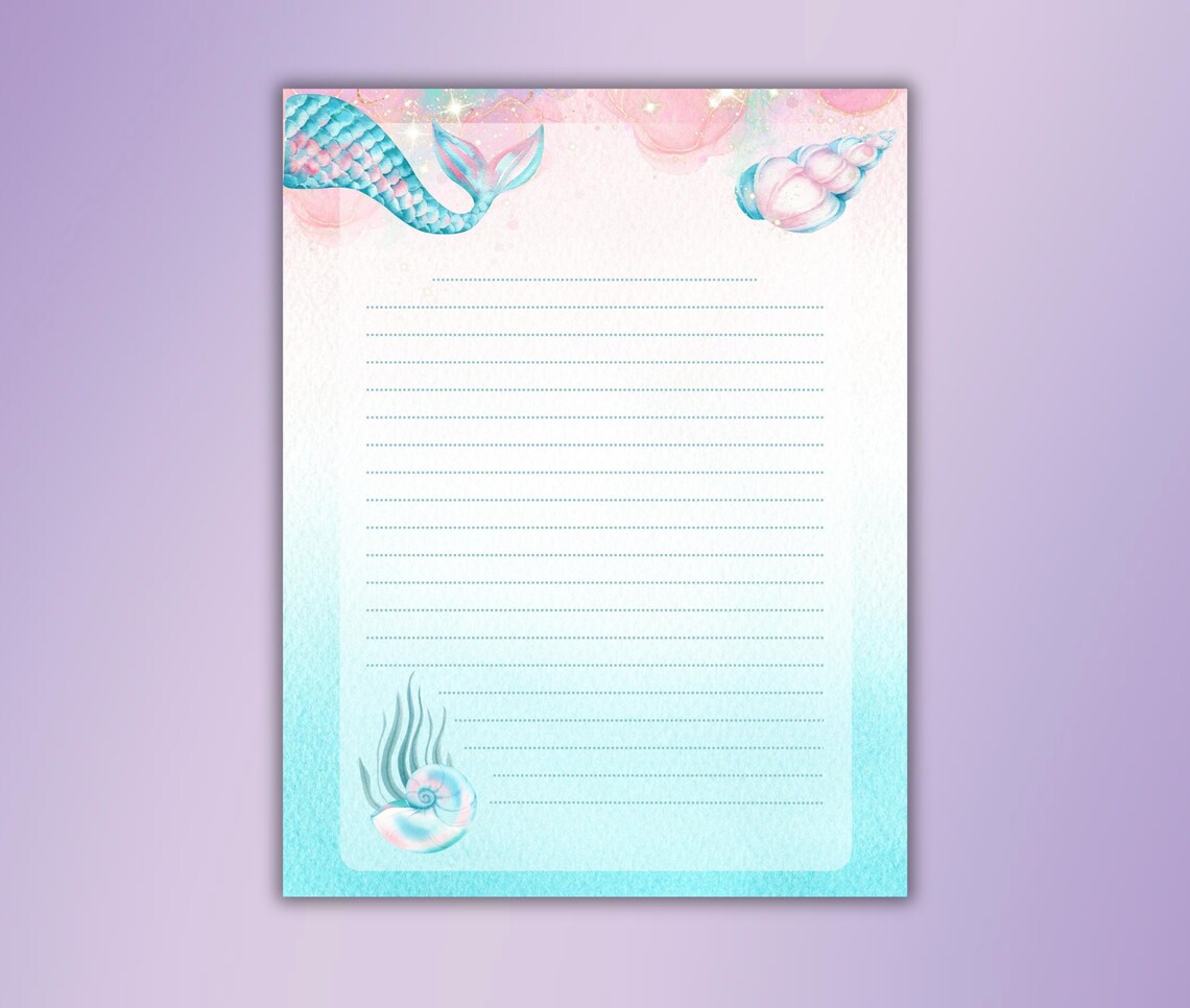 Printable Mermaid Letter Writing Paper Set,mermaid Stationery,marine ...