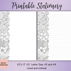 Coloring Flower Printable Stationery,flower Stationary,digital Download ...