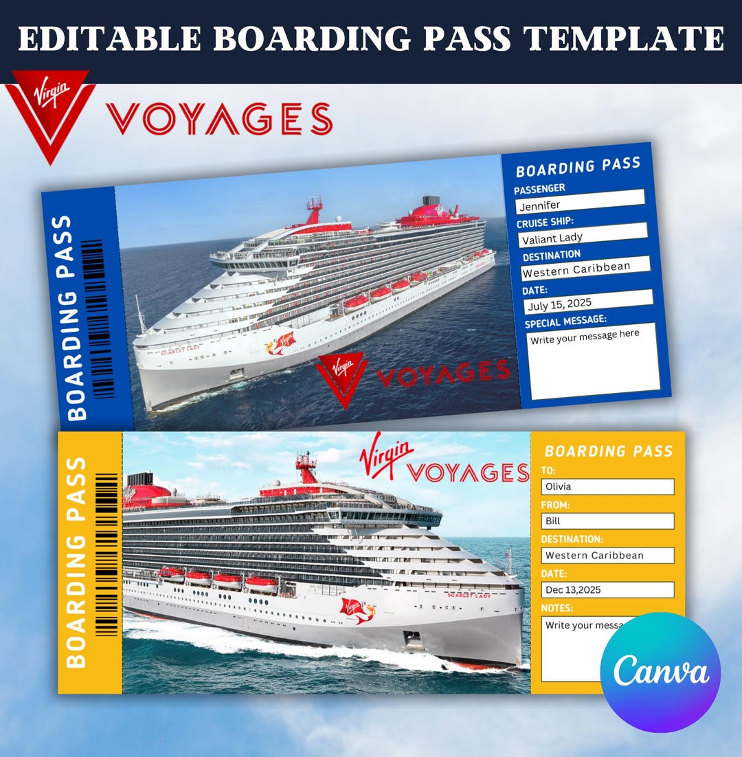 EDITABLE Virgin Voyages Cruise Ticket-editable Boarding Pass-print ...