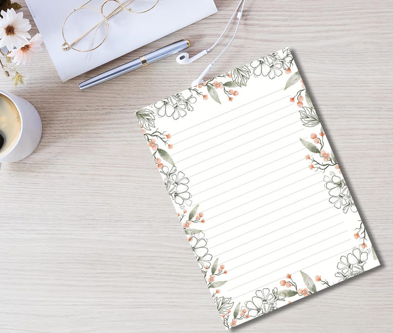 Flower Printable Stationery-flower Writing Paper Lined Unlined A4/A5/US ...