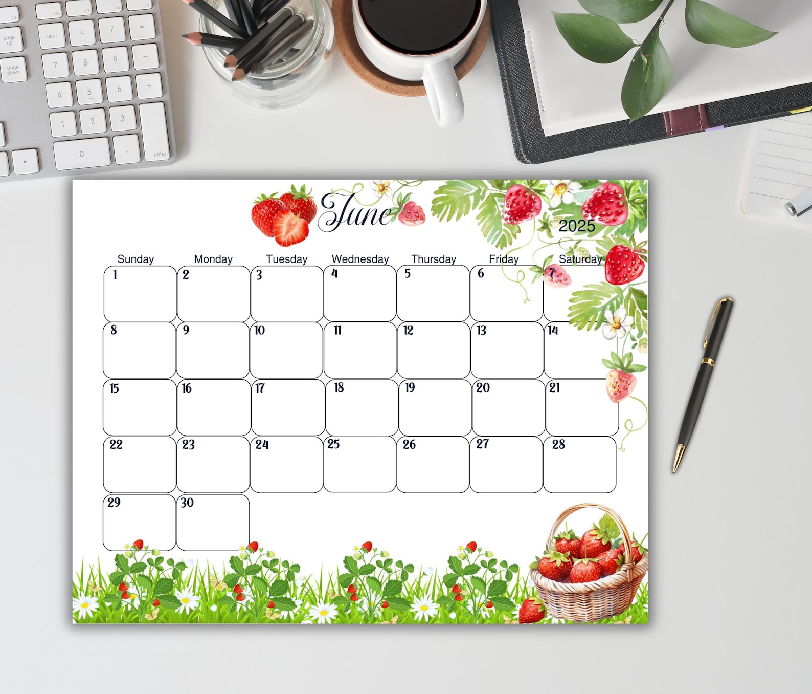 June 2025 Editable Printable Calendar-strawberry Summer Printable ...