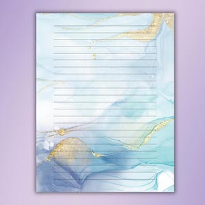 Blue Watercolor Printable Stationery-watercolor Writing Paper Set Lined ...