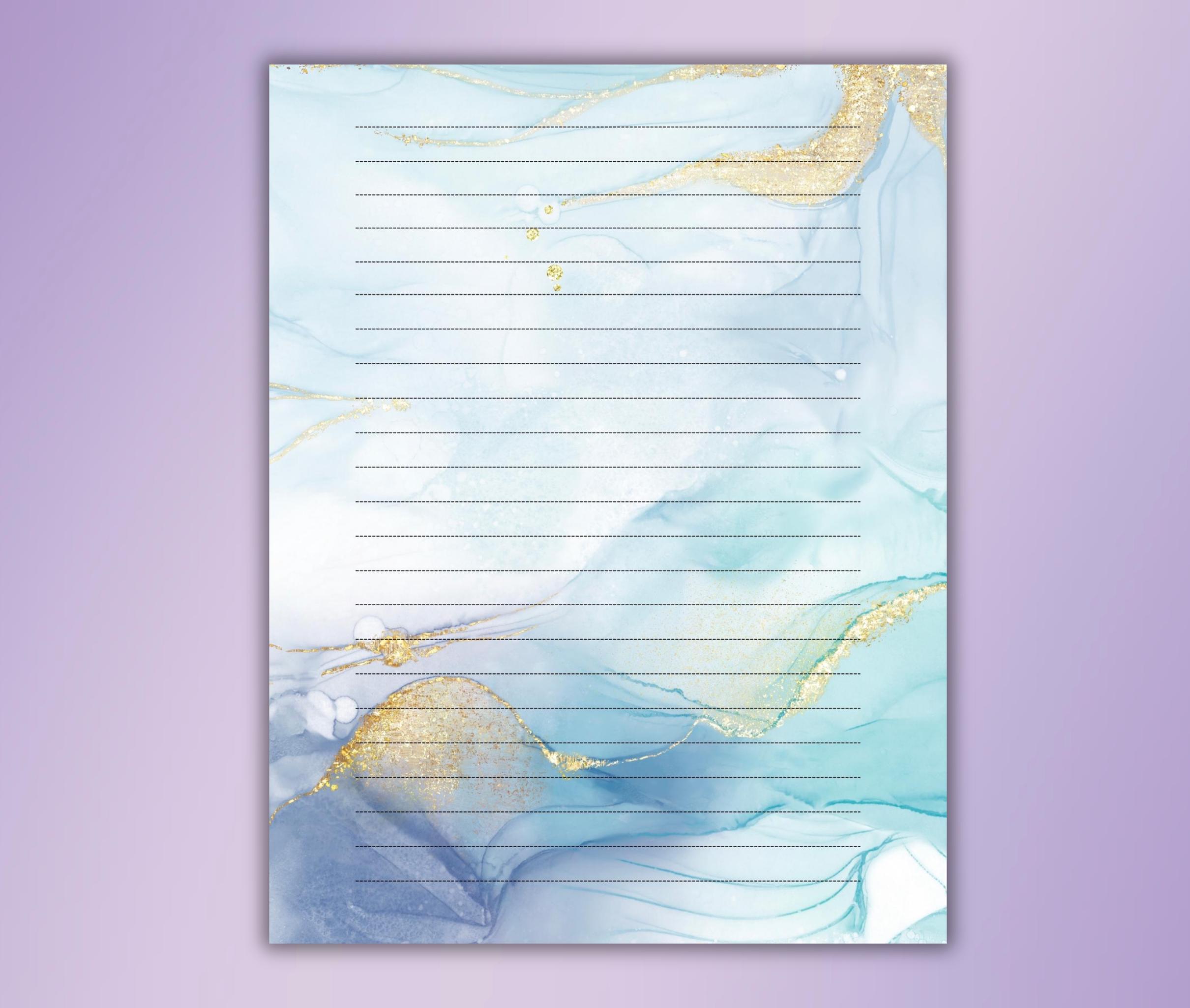 Blue Watercolor Printable Stationery-watercolor Writing Paper Set Lined ...
