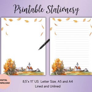 Autumn Printable Stationery,fall Leaves Digital Letter,stationary ...