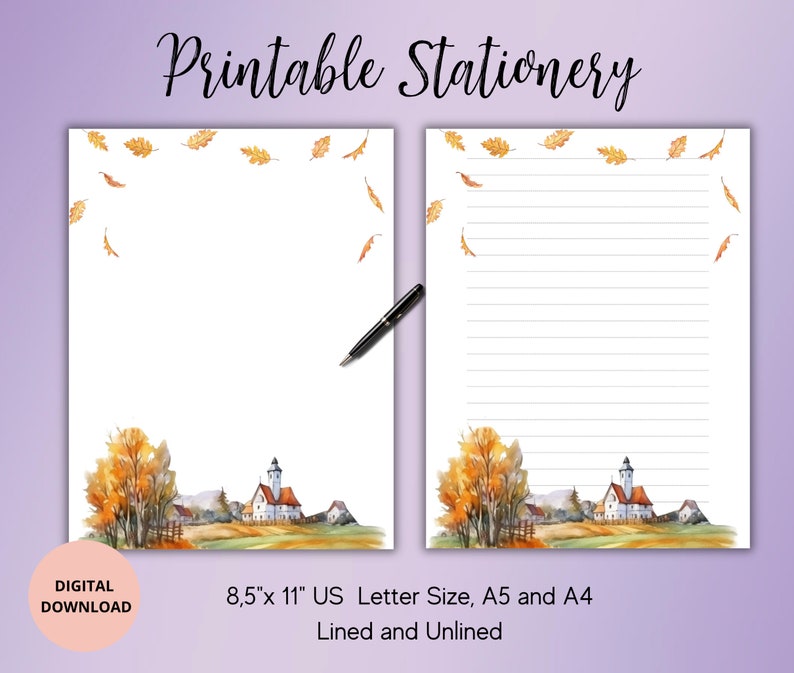Autumn Printable Stationery,fall Leaves Digital Letter,stationary ...