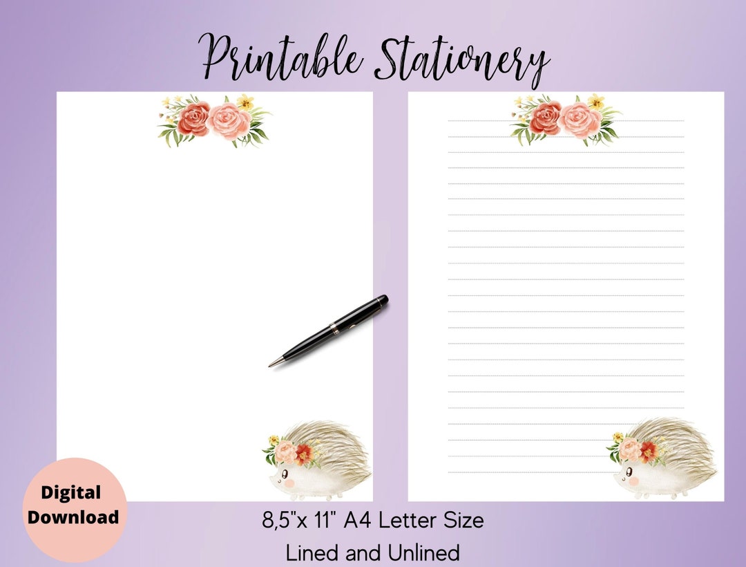 Hedgehog PRINTABLE Stationery, Printable Stationary, Printable Writing ...