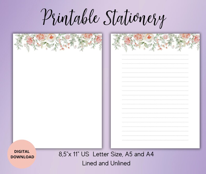 Watercolor Flower Stationary,printable Stationery,floral Writing Paper ...