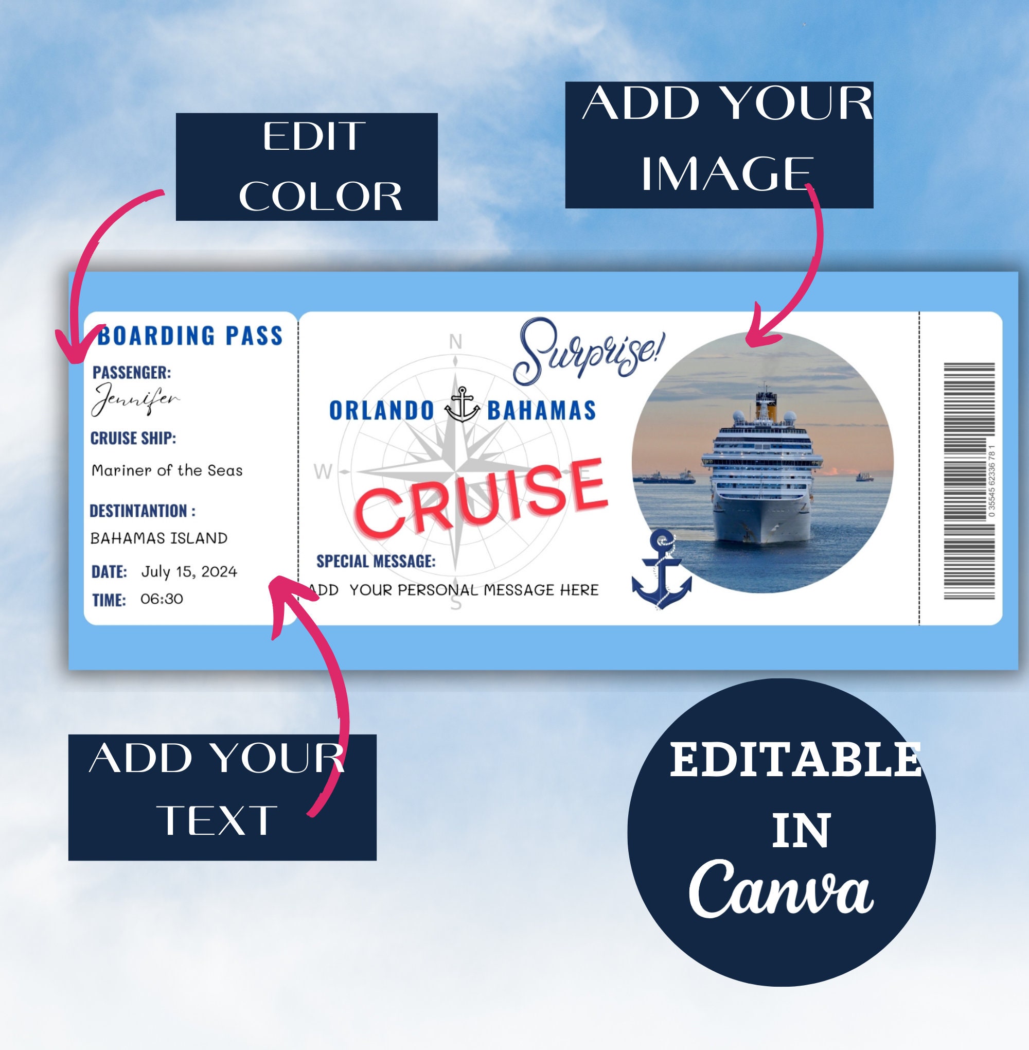 Editable Cruise Tickets-surprise Trip Boarding Pass-cruise Vacation ...