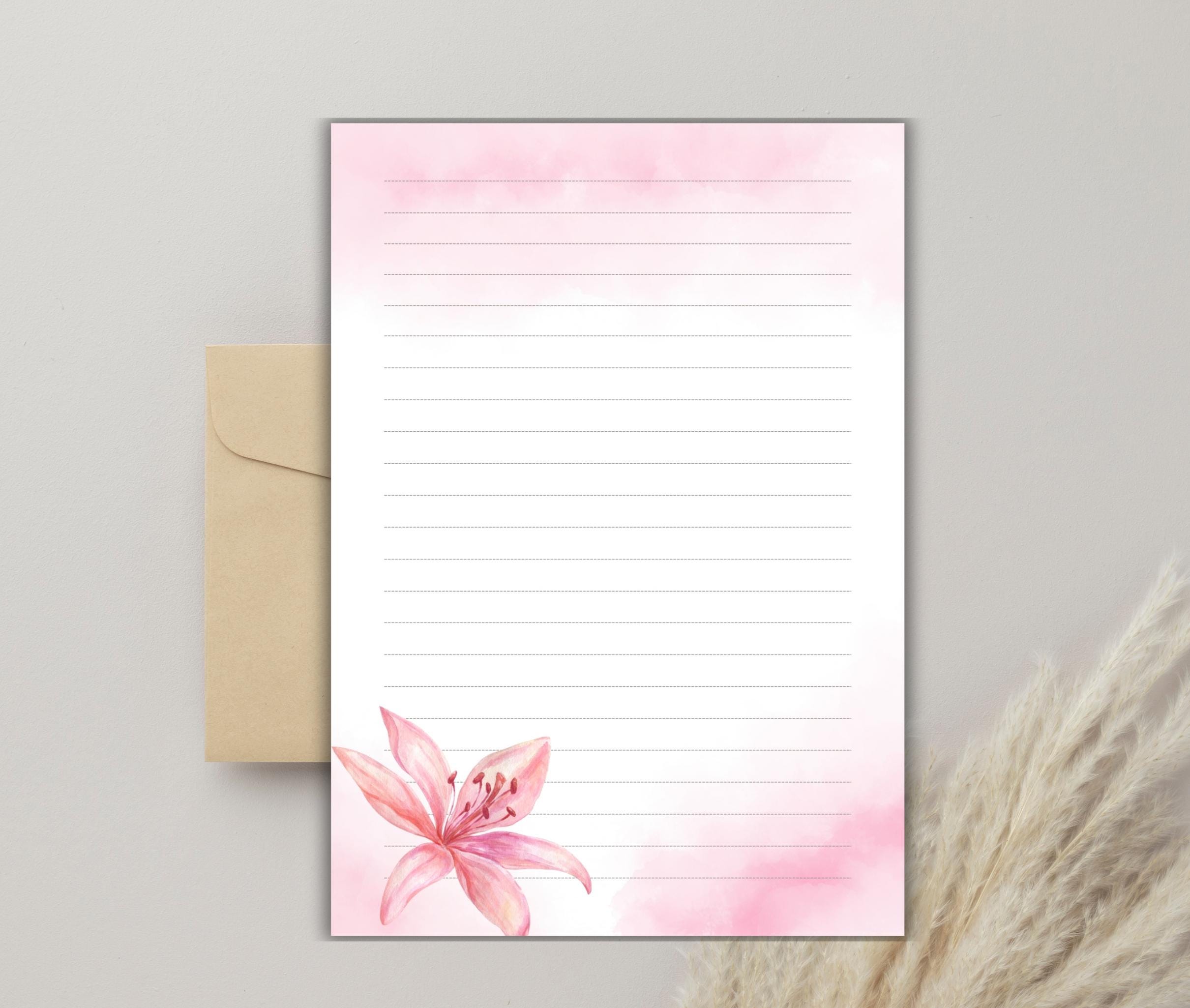 Pink Lily Printable Stationery-lily Writing Paper Set Lined Unlined A5 ...