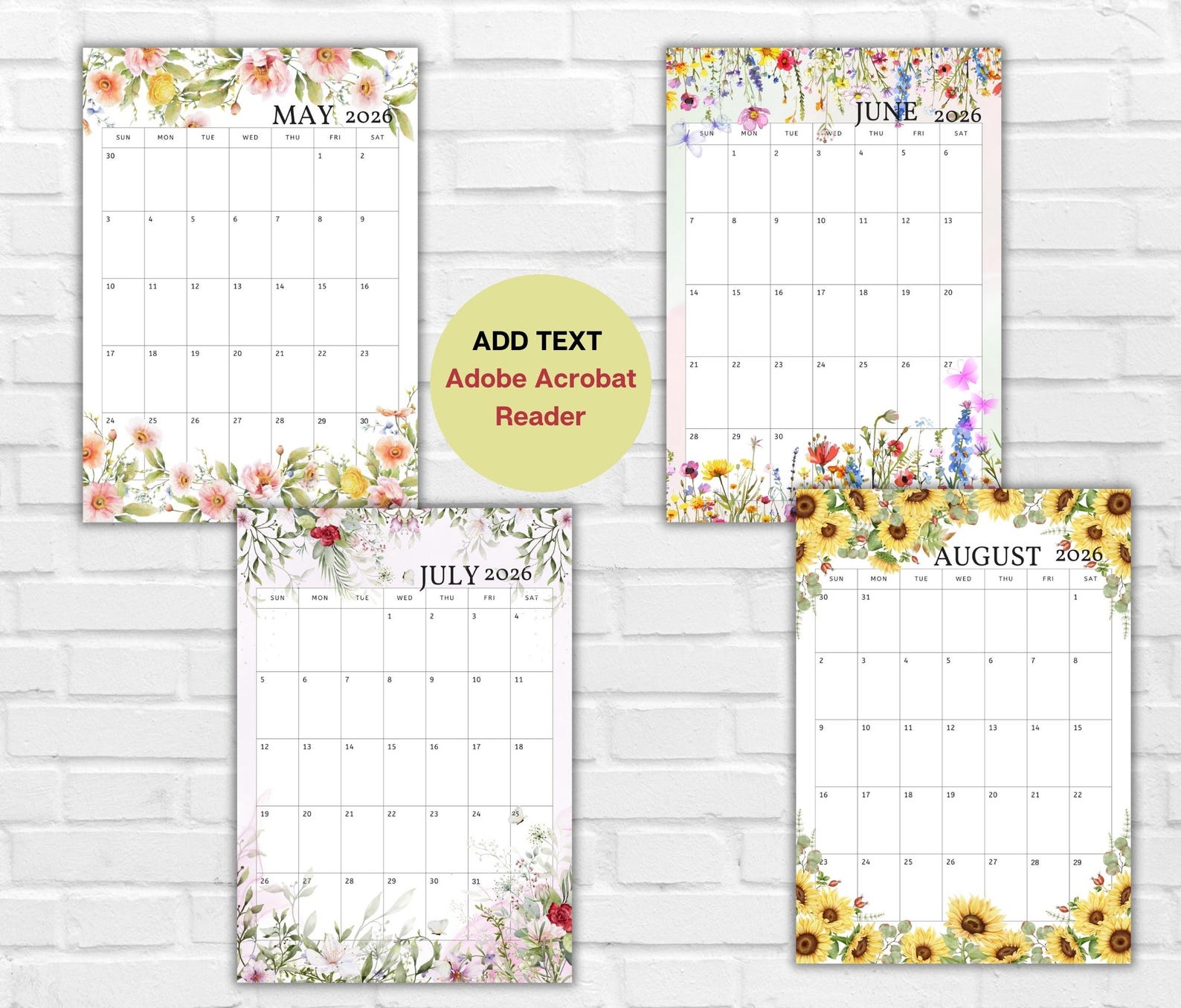 Editable 2026 Calendar Bundle- Printable Calendar 2026- Fillable ...