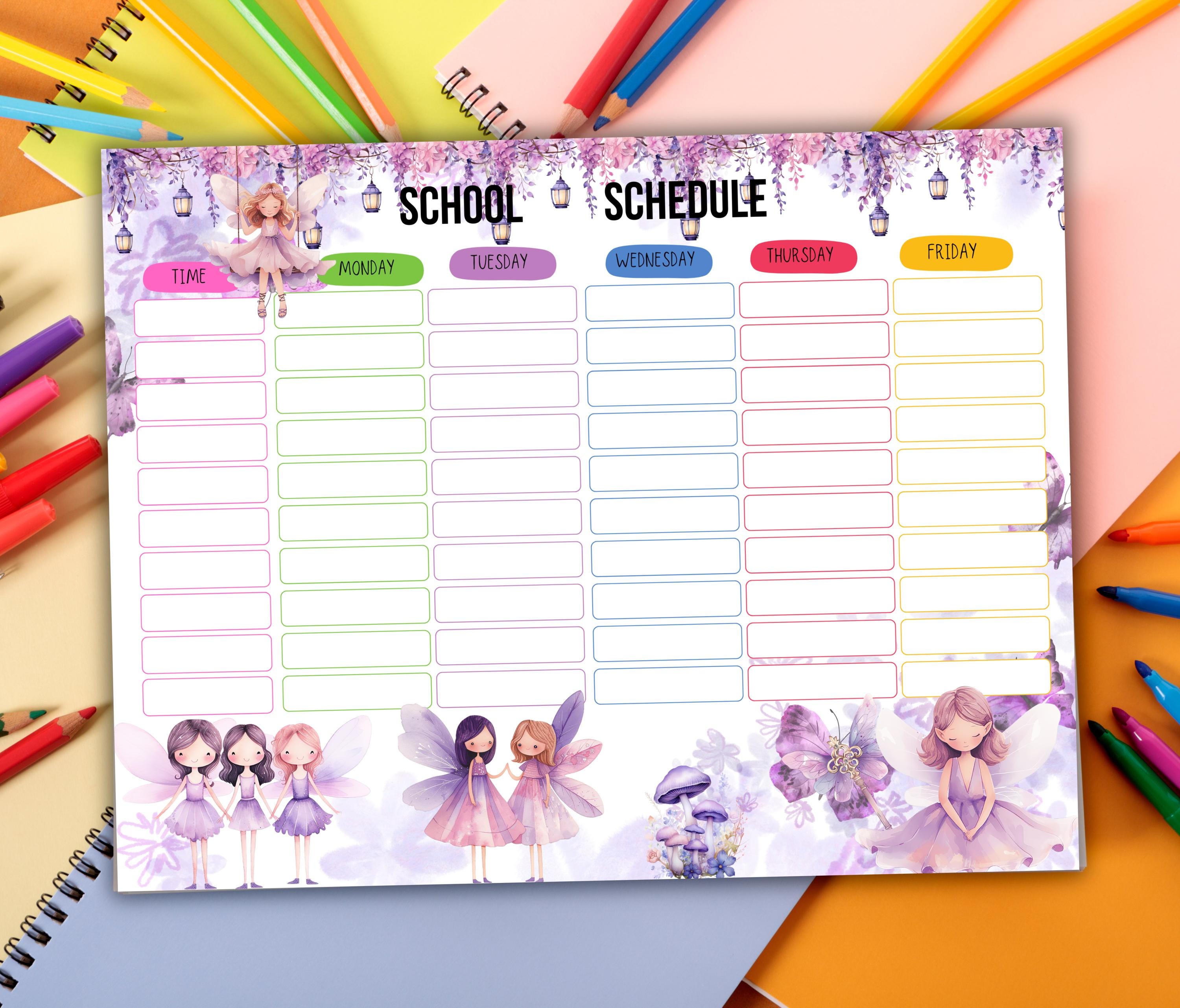 Editable Fairy School Schedule-school Planner Calendar-printable School ...