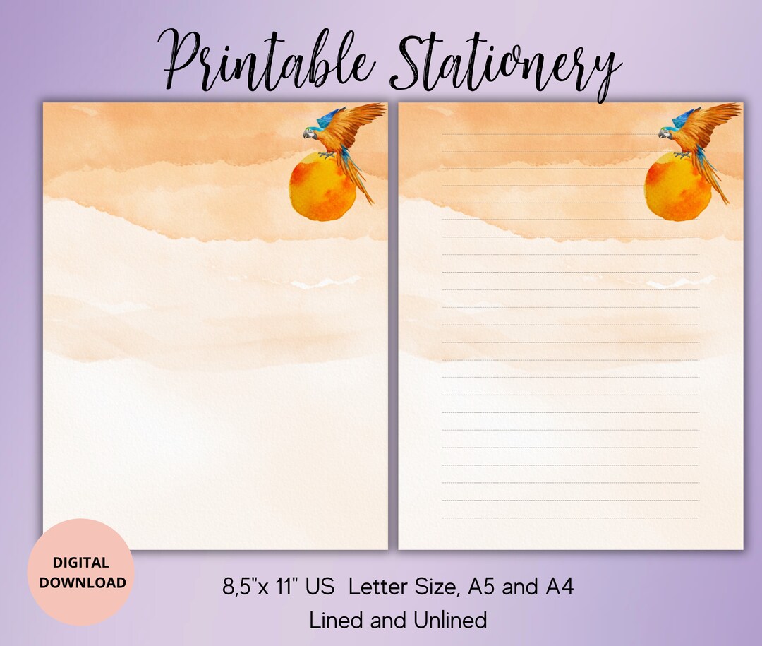 Parrot Printable Stationery-bird Stationary-watercolor Writing Paper ...