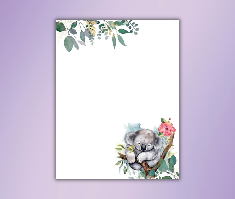 Koala Printable Stationery-cute Animal Writing Paper Set-kids ...